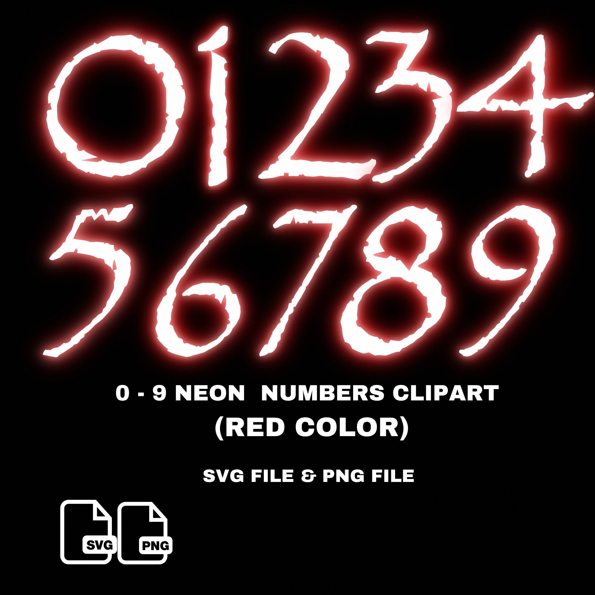 Neon Red Number Clipart Number SVG Number PNG Digital - Etsy