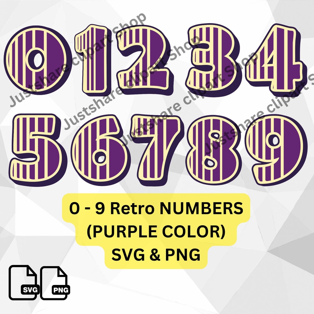 Purple Retro Number Clipart Number SVG File PNG File Digital - Etsy