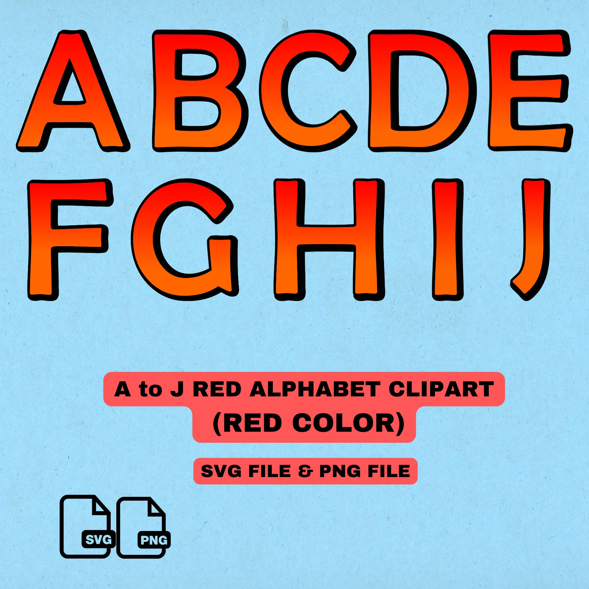 Red Alphabet PNG Digital Files, Alphabet A to J and Clipart, Alphabet ...