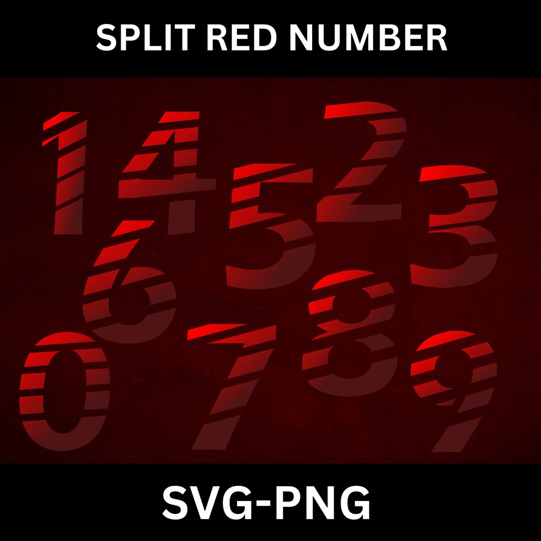 Numbers Clipart SVG Split Red PNG Digital Numbers 0-9 Clipart Numbers ...