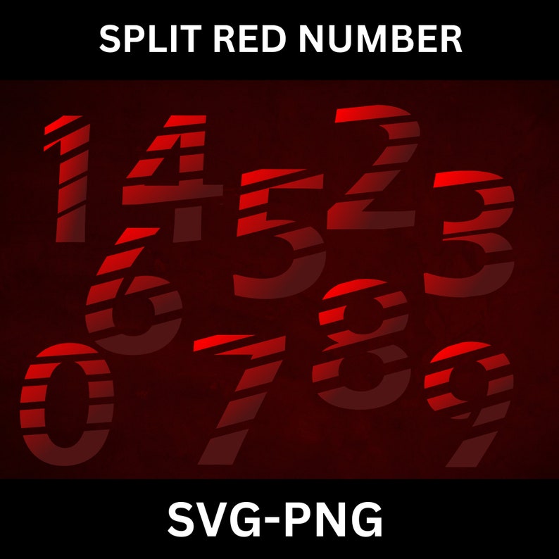 Numbers Clipart SVG Split Red PNG Digital Numbers 0-9 Clipart Numbers ...