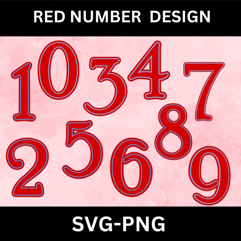 Red Number SVG PNG Number 0-9 Clipart Number Stickers Colorful Number ...