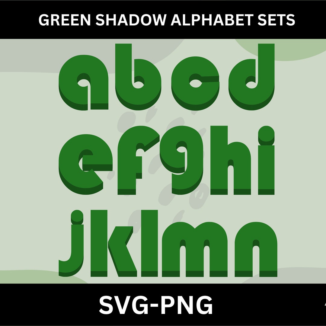 3D Alphabets Green Shadow Fonts SVG Clipart Letters PNG Digital Numbers ...