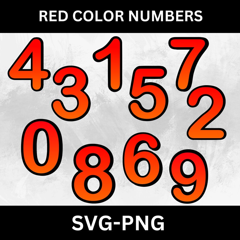 Red Number Clipart, Number SVG File ,PNG File, Digital Number 0-9 ...