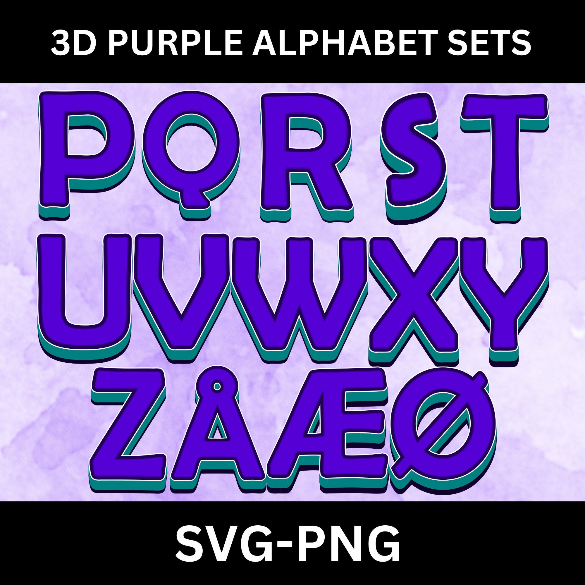 3D Purple Alphabets Clipart, Word Clipart, Alphabets Fonts, Digital ...