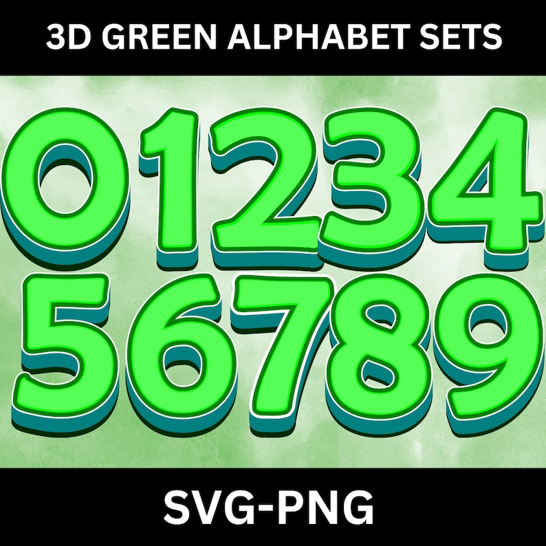 Green 3D Alphabets Clipart, Word Clipart, Alphabets Fonts, Digital ...