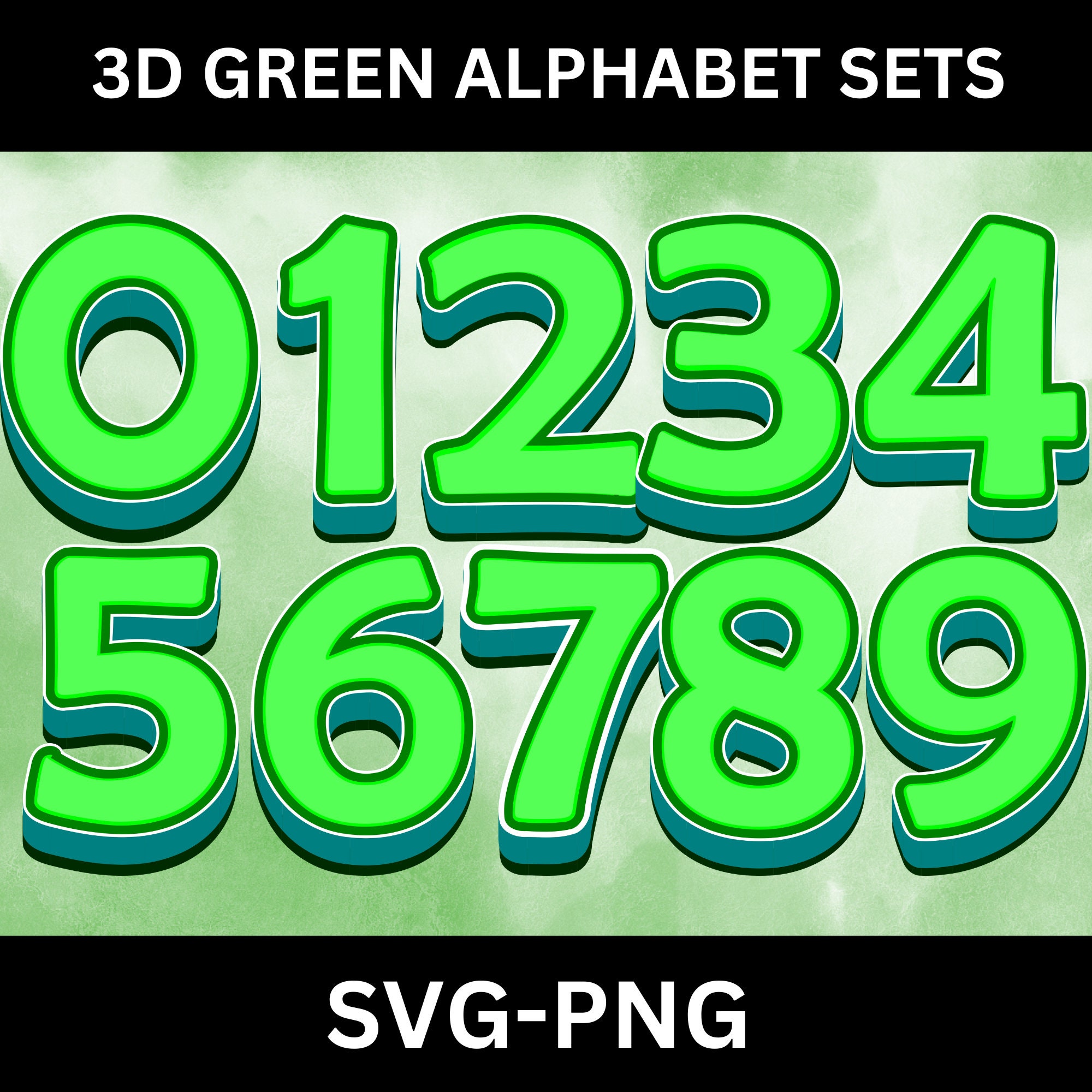 Green 3D Alphabets Clipart, Word Clipart, Alphabets Fonts, Digital ...