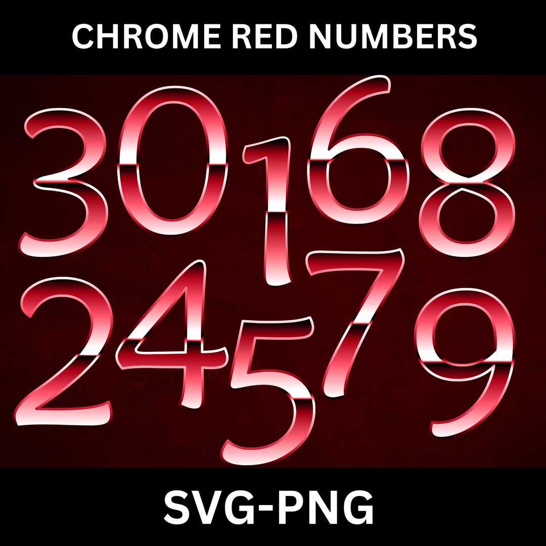 Numbers Clipart Chrome Red Numbers SVG PNG Digital Numbers 0 9 Digital ...