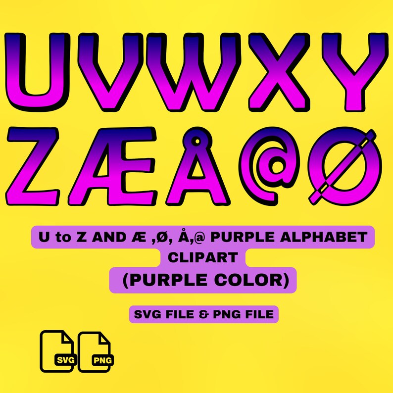Purple Alphabet PNG Digital Files, Alphabet U to Z and Æ, Ø, Å, Clipart ...