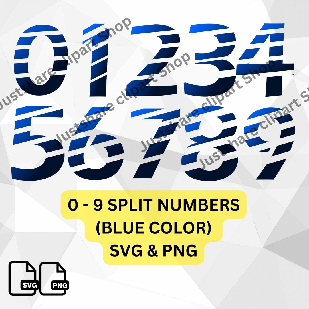 Split Blue Number SVG File PNG File Digital Number 0-9 Clipart - Etsy