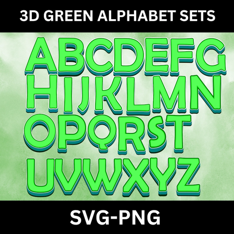 Green 3D Alphabets Clipart, Word Clipart, Alphabets Fonts, Digital ...