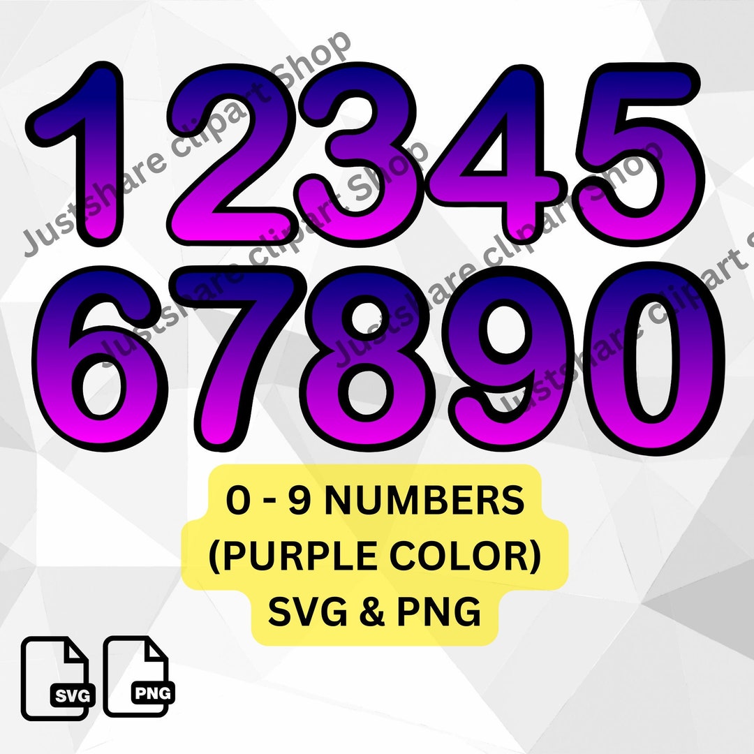 Purple Number Clipart Number SVG Number PNG Digital Number - Etsy