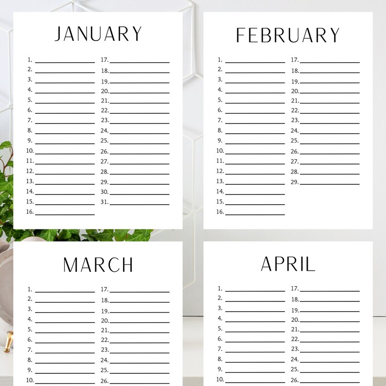 Perpetual Birthday Calendar, Perpetual Birth Flower Calendar, Perpetual ...