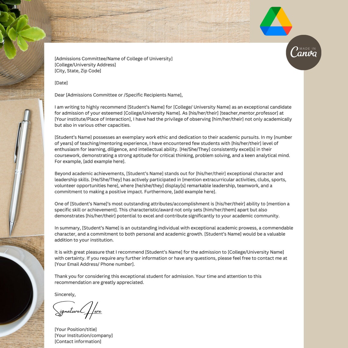 College Applicant Recommendation Letter Recommendation - Etsy