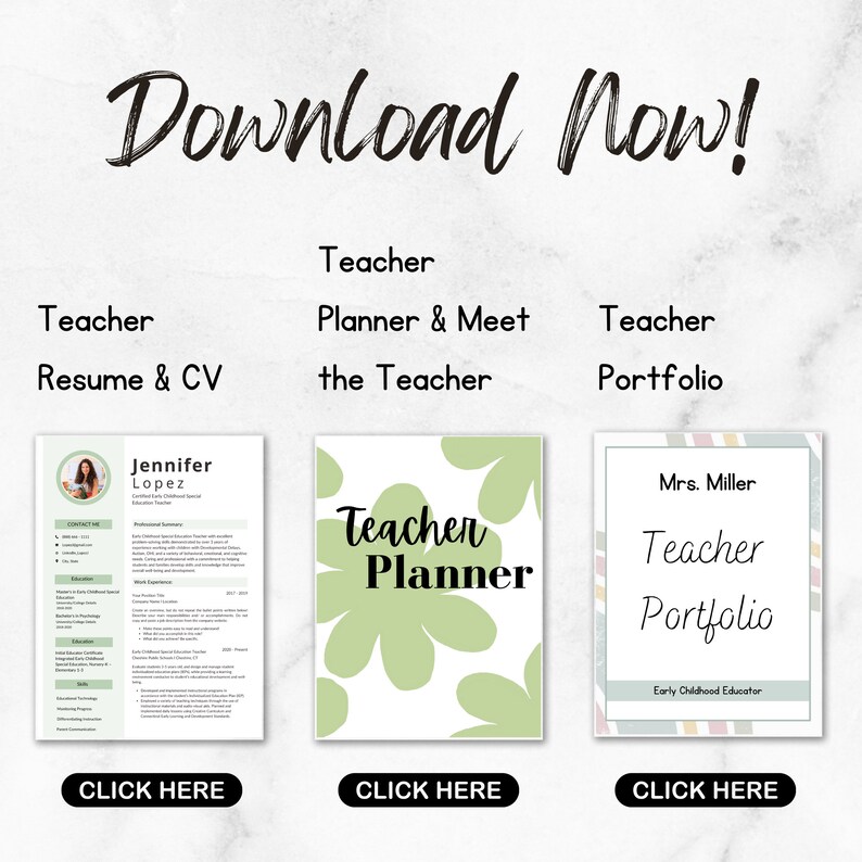 Professional Teacher Portfolio Bundle: Resume, CV Template & Cover ...