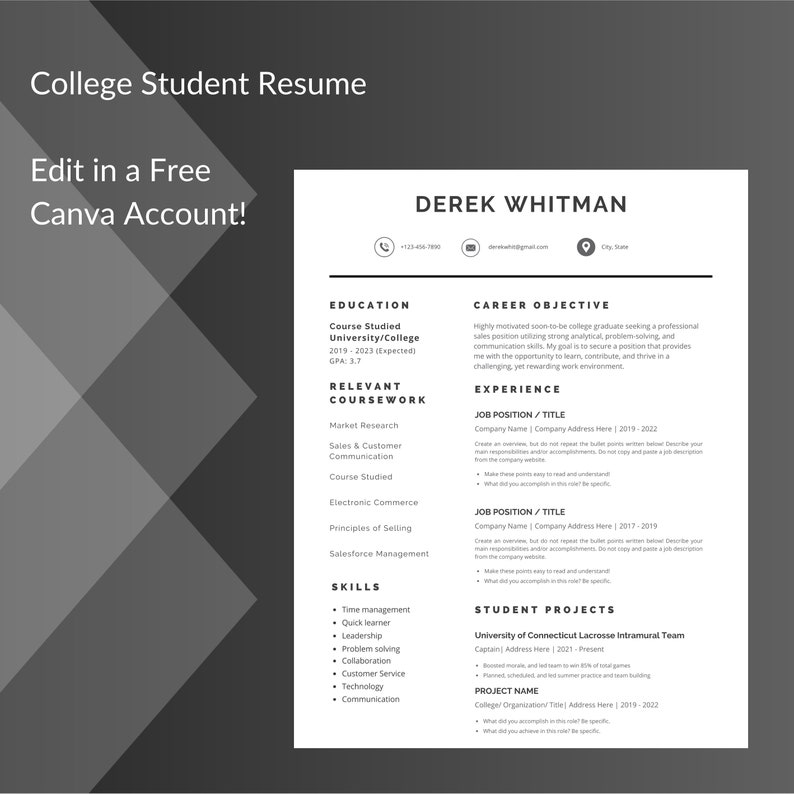 College Resume Template, College Student Resume, College Resume ...