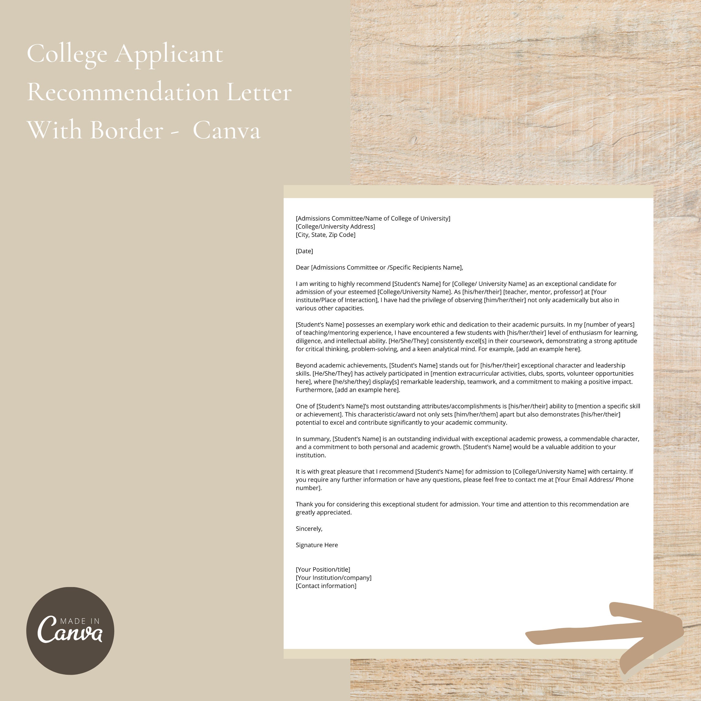 College Applicant Recommendation Letter Recommendation - Etsy