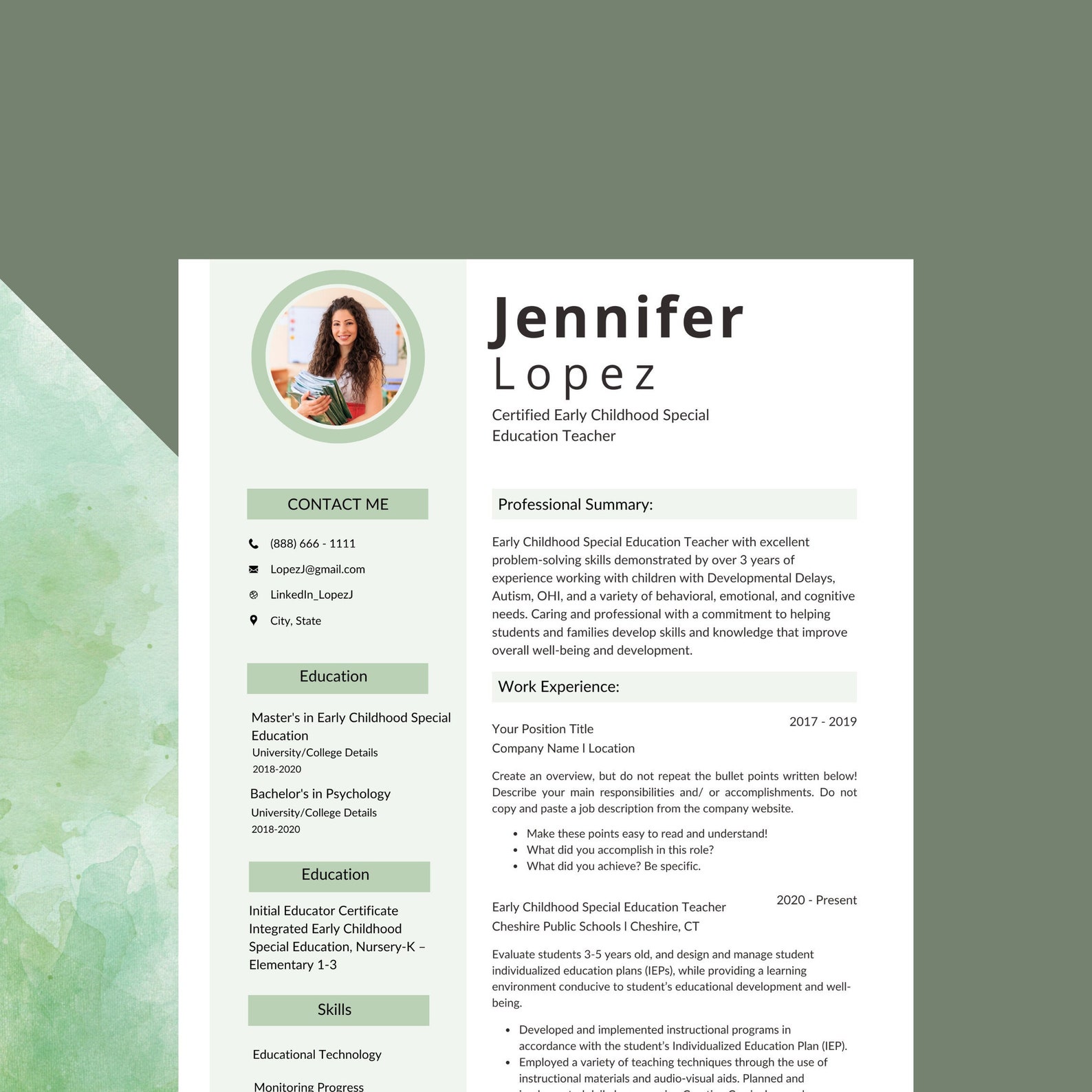 Teacher Resume Template, CV Resume Template, Creative Teacher Resume - Etsy