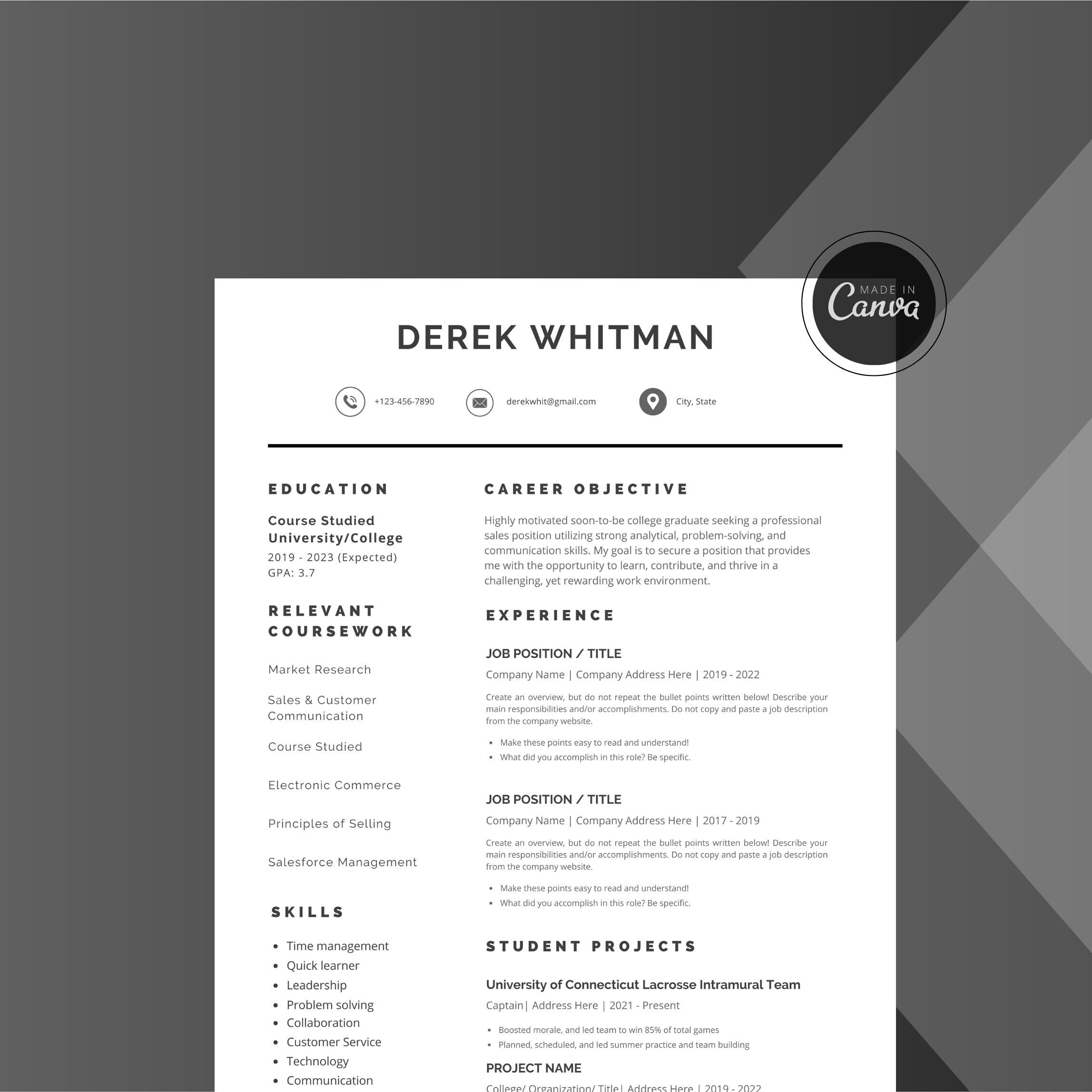 College Resume Template, College Student Resume, College Resume ...