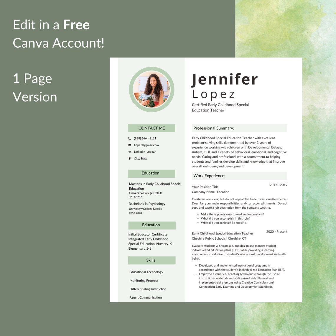 Teacher Resume Template CV Resume Template Creative Teacher - Etsy