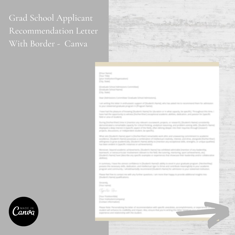Customizable Graduate School Recommendation Letter Template for ...