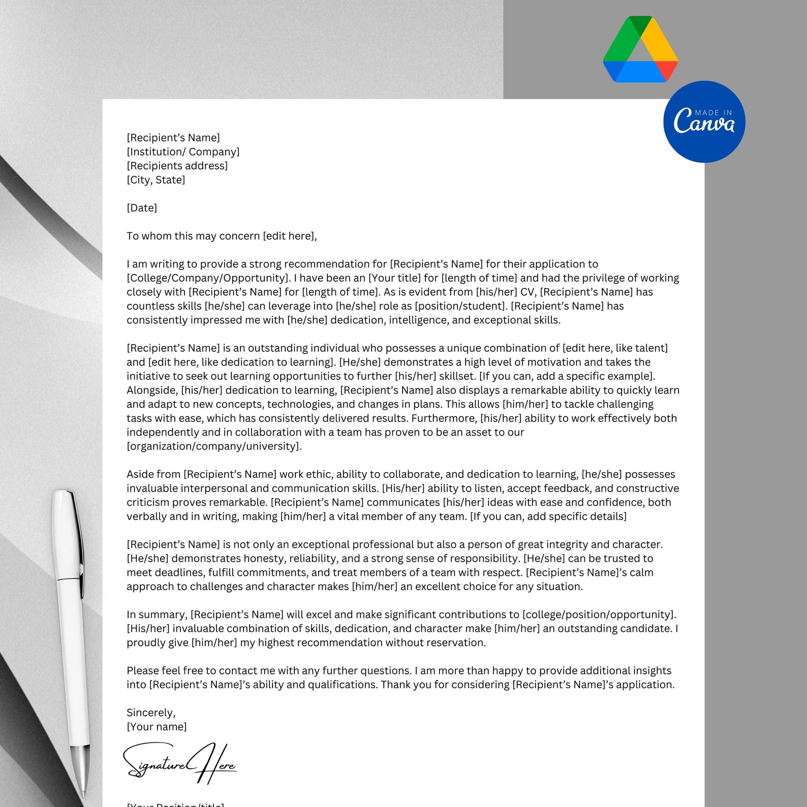 Letter of Recommendation Professional Letter of - Etsy