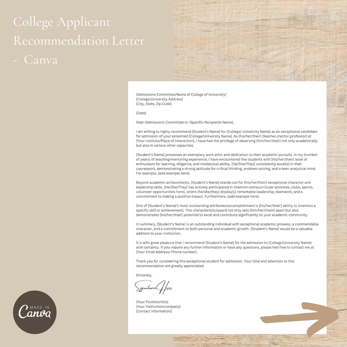 College Applicant Recommendation Letter Recommendation - Etsy