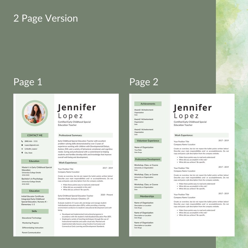 Teacher Resume Template, CV Resume Template, Creative Teacher Resume - Etsy