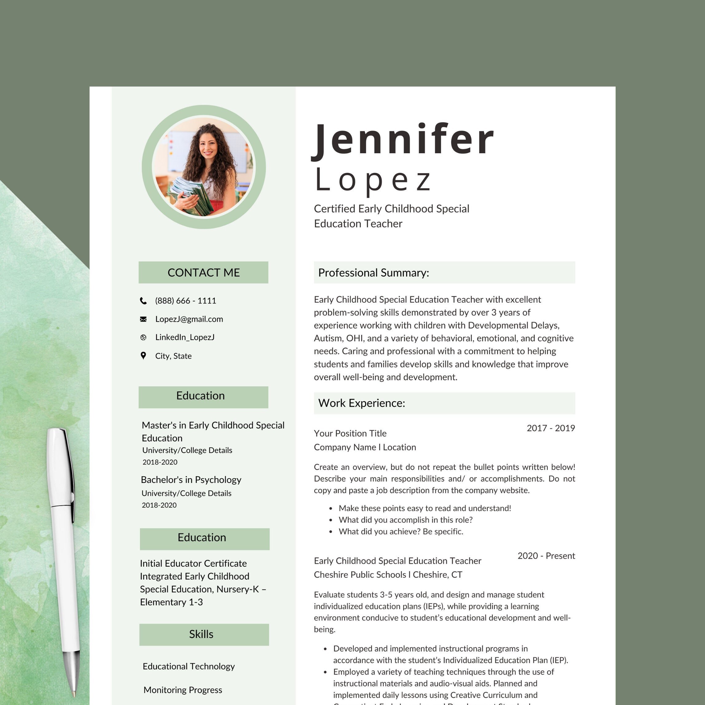 Teacher Resume Template CV Resume Template Creative Teacher - Etsy