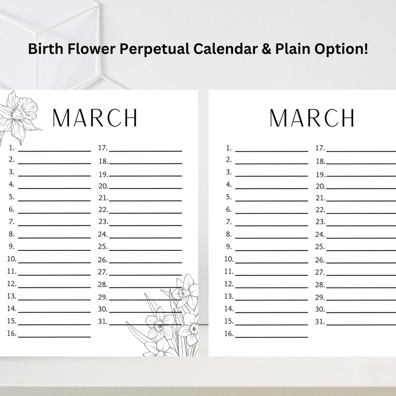Perpetual Birthday Calendar, Perpetual Birth Flower Calendar, Perpetual ...