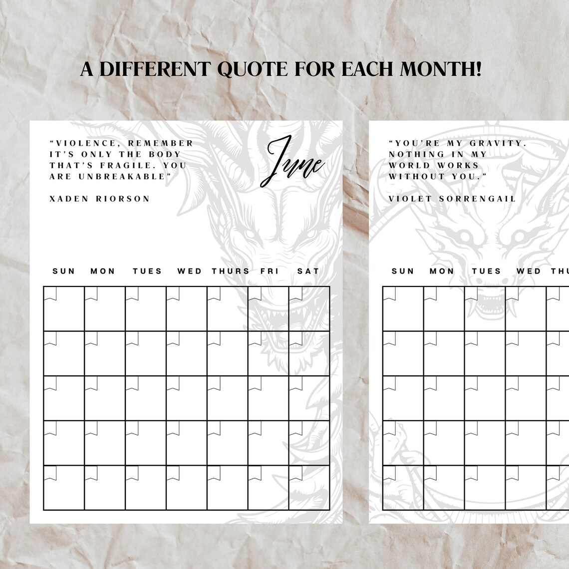 The Empyrean Yearly Calendar, the Empyrean Calendar Printable, Fourth ...