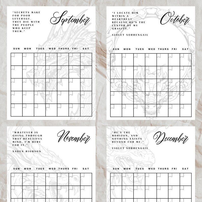 The Empyrean Yearly Calendar, the Empyrean Calendar Printable, Fourth ...