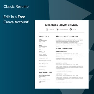 Classic Resume Template, Professional Resume, CV Template, Clean Resume ...