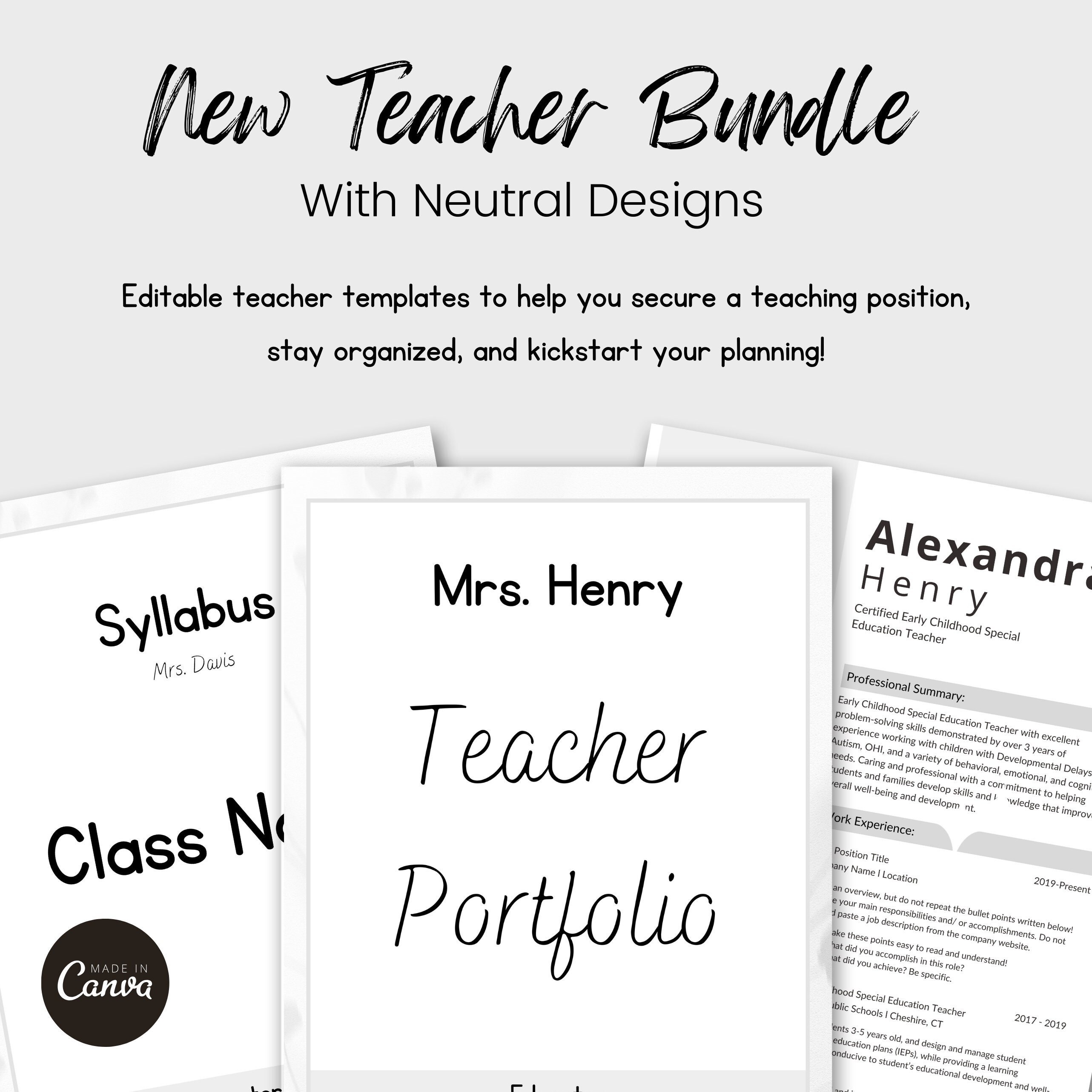 New Teacher Bundle, Neutral Teacher Resources, Teacher Portfolio ...