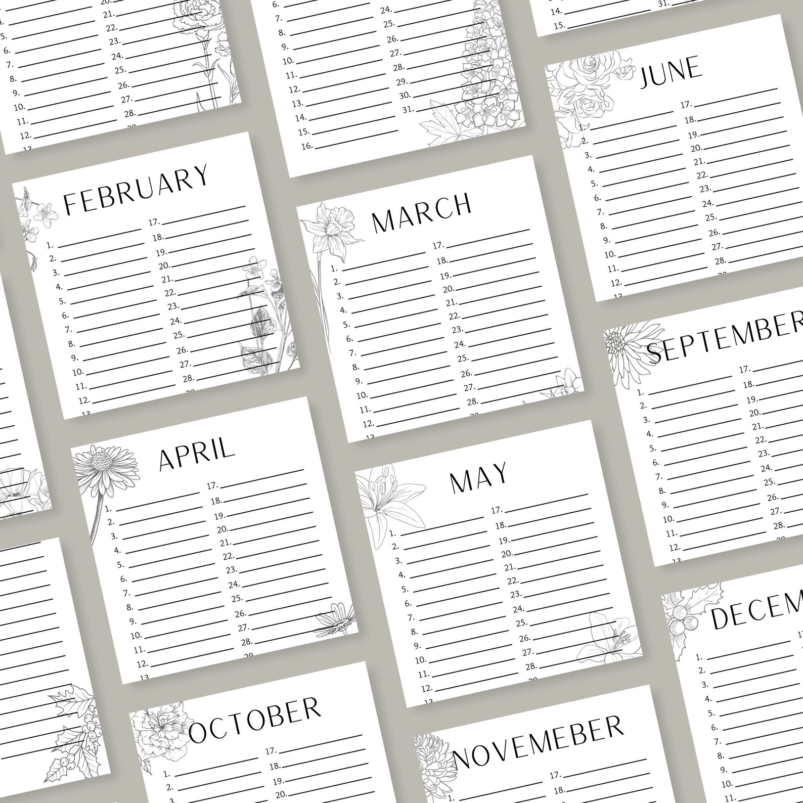 Perpetual Birthday Calendar, Perpetual Birth Flower Calendar, Perpetual ...