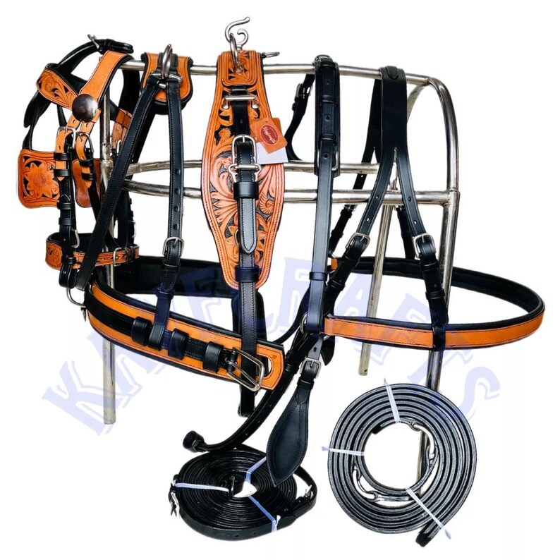 Dual Tone Kayfcrafts Black & Tan Leather Horse Driving Harness Set Hand ...