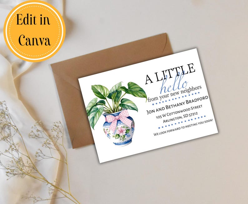 Grandmillenial Hello Neighbor Introduction Card, Printable Chinoiserie ...