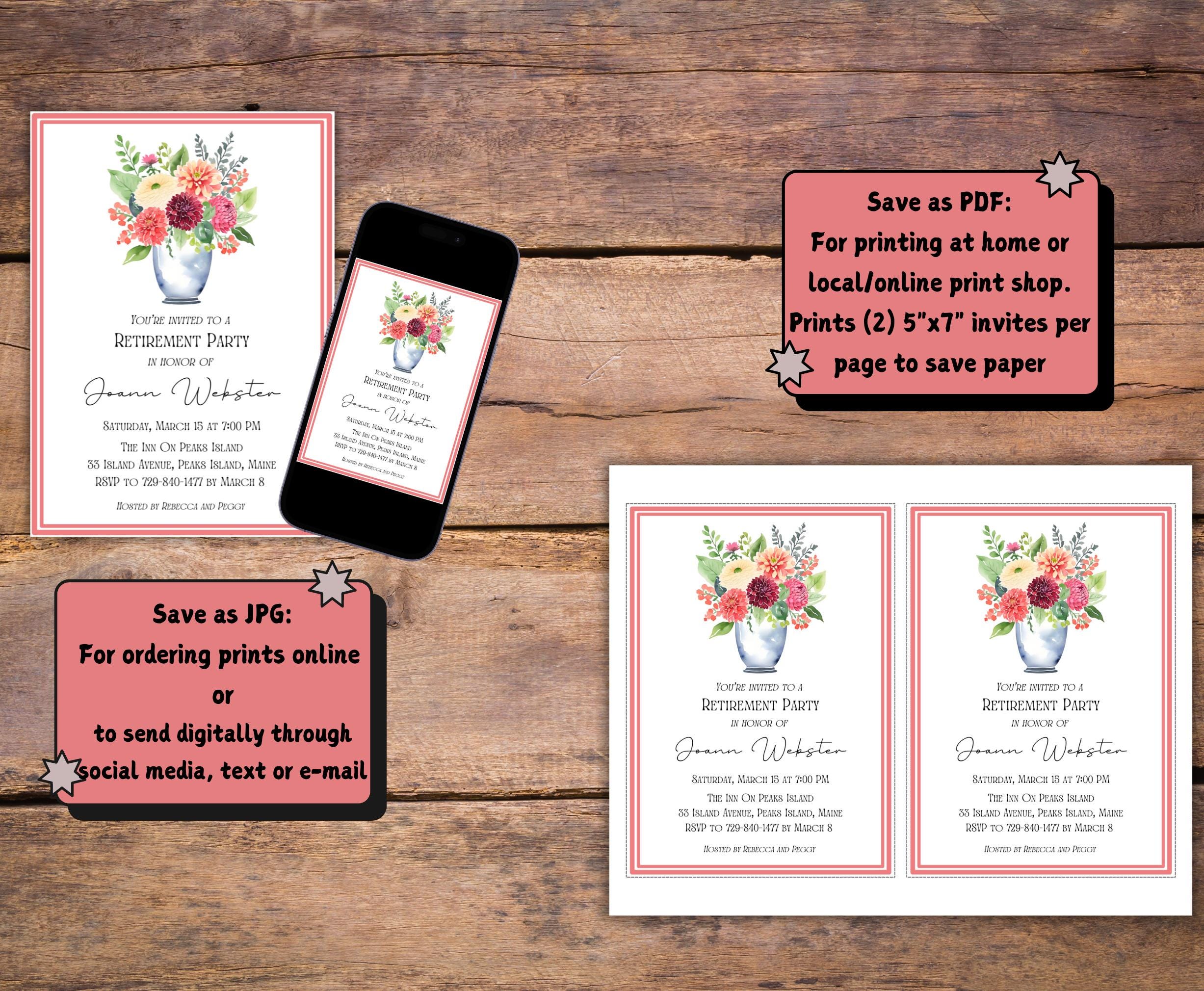 Printable Floral Retirement Party Invitation Template, Watercolor ...