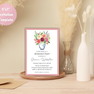 Printable Floral Retirement Party Invitation Template, Watercolor ...