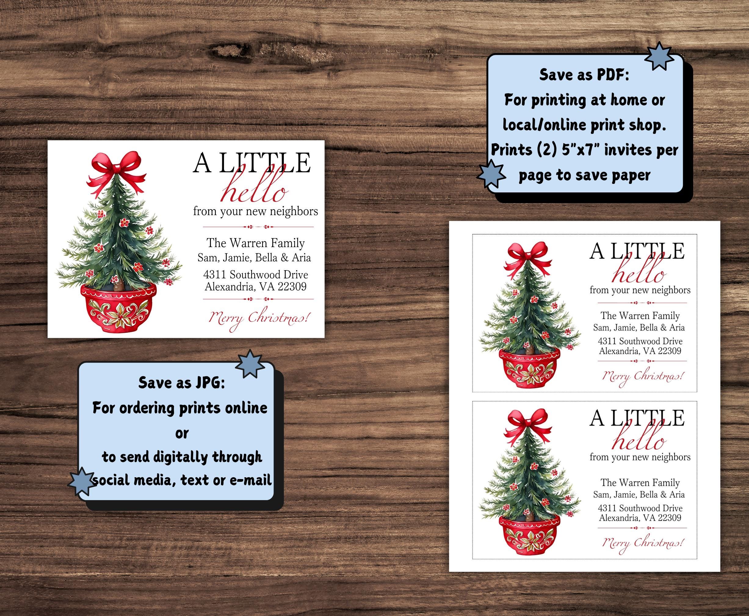 Hello New Neighbor Introduction Card, Christmas, Grandmillenial, Red ...