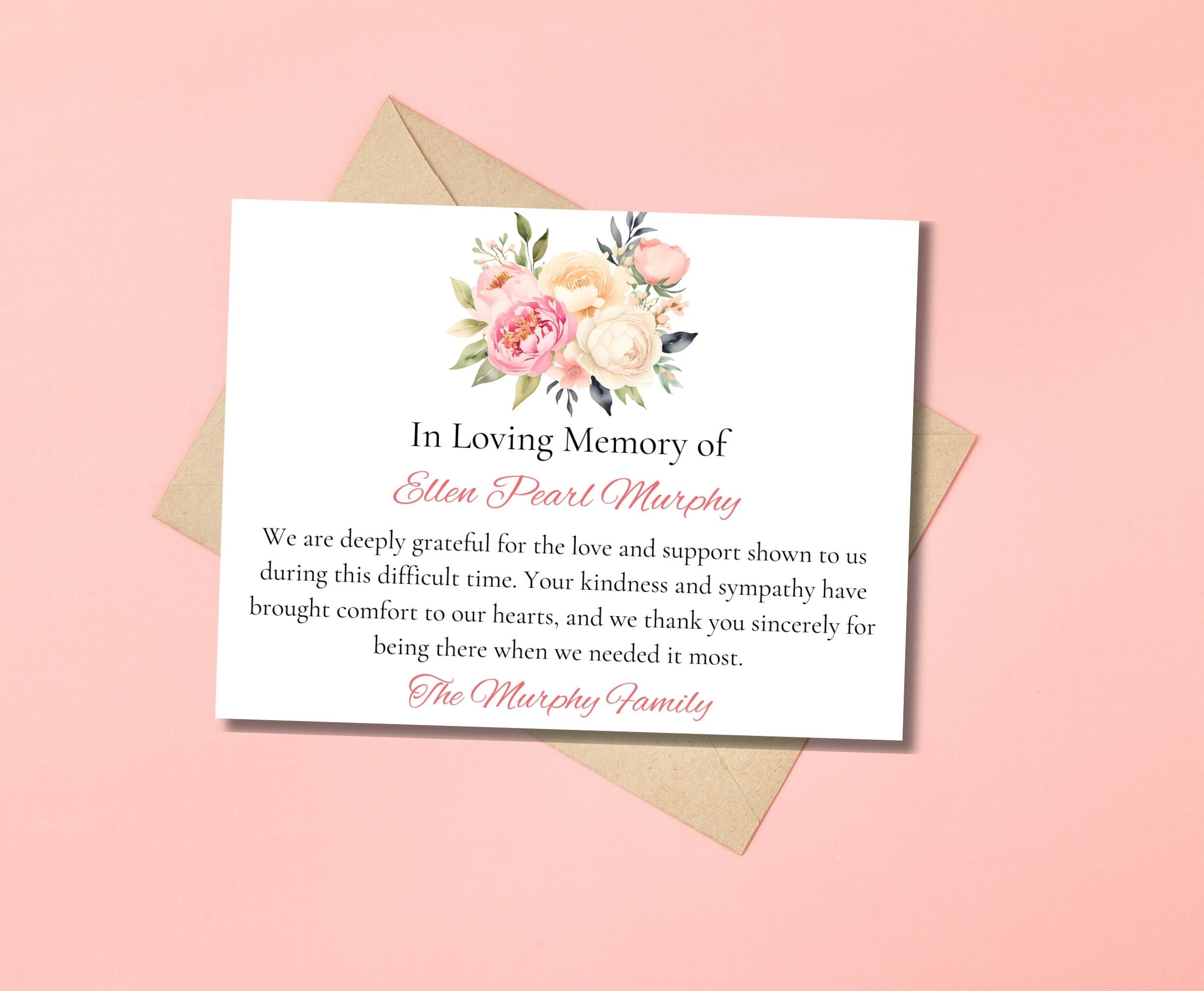 In Loving Memory Floral Funeral Thank You Card Template, Personalized ...