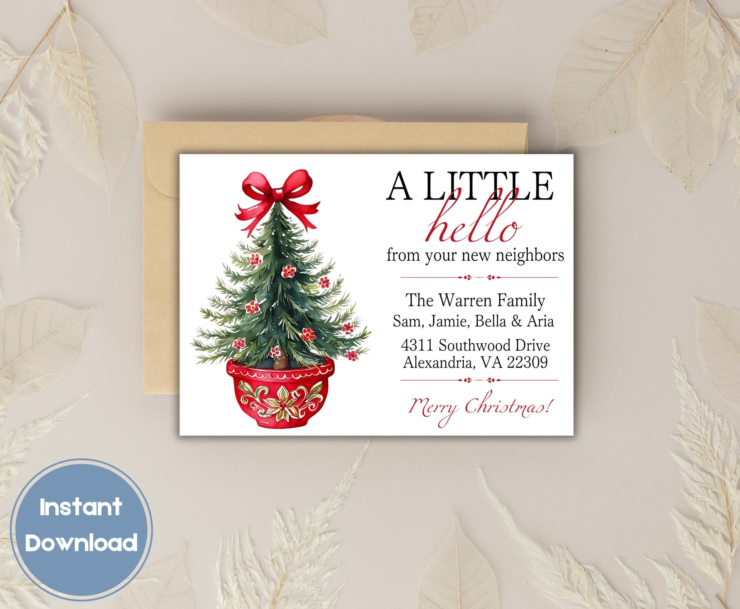 Hello New Neighbor Introduction Card, Christmas, Grandmillenial, Red ...