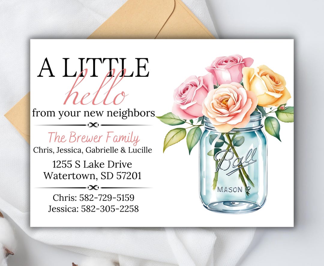 New Neighbor Introduction Card, A Little Hello From Your New Neighbor ...