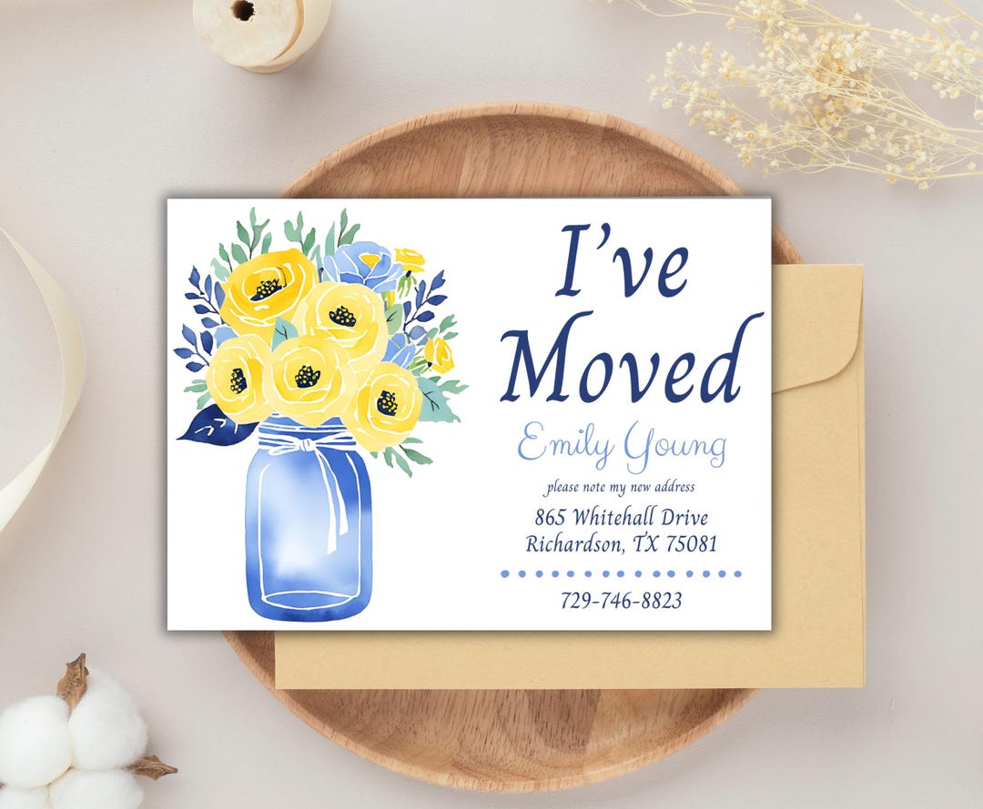 Floral I've Moved Printable Card Template New Address Announcement ...