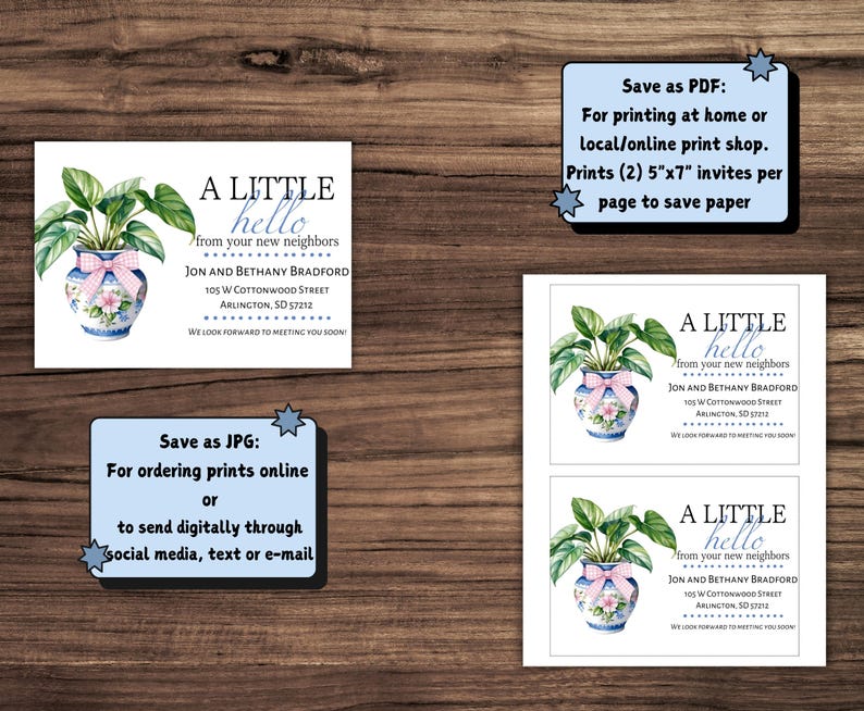 Grandmillenial Hello Neighbor Introduction Card, Printable Chinoiserie ...