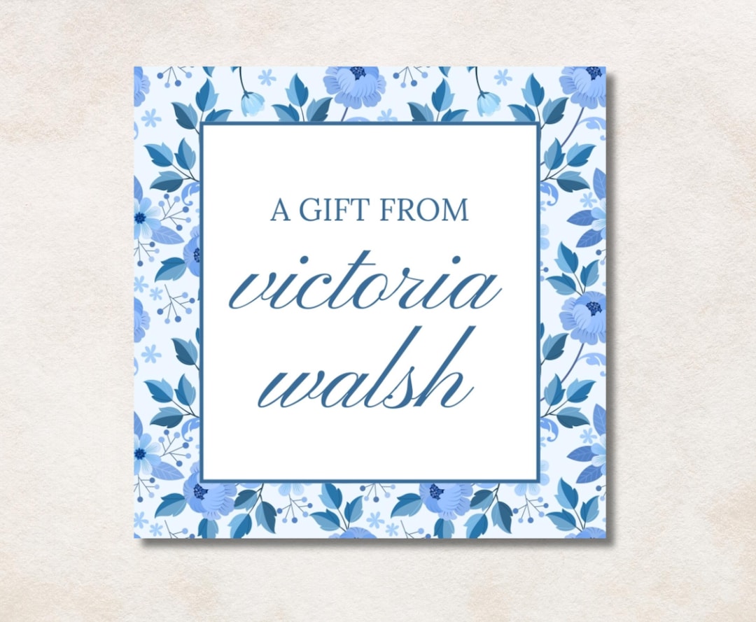 Printable Blue Floral Gift Tag, Customizable Calling Card, Monogram ...