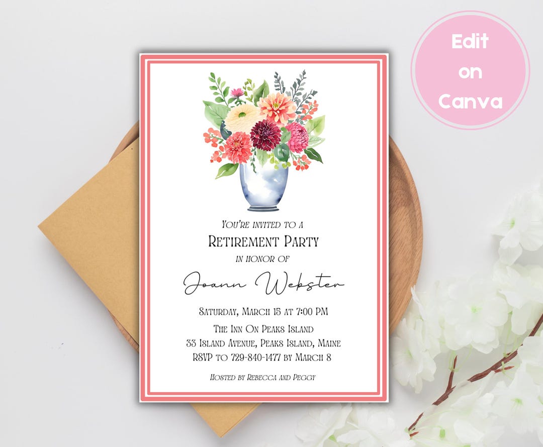 Printable Floral Retirement Party Invitation Template, Watercolor ...