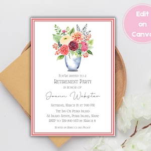 Printable Floral Retirement Party Invitation Template, Watercolor ...