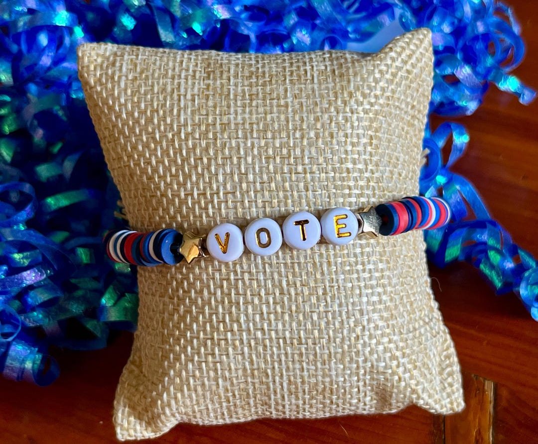 Handmade Vote Clay Beaded Bracelet, Red White & Blue Heishi Bead ...