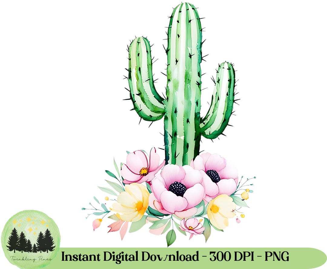 Watercolor Floral Cactus Clipart, Pastel Floral Cactus, High Quality ...